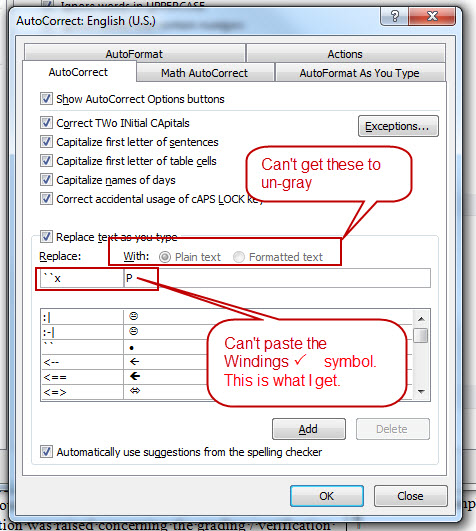 Word 2010 - Auto Correct - Can't Add Symbols - Microsoft Q&A