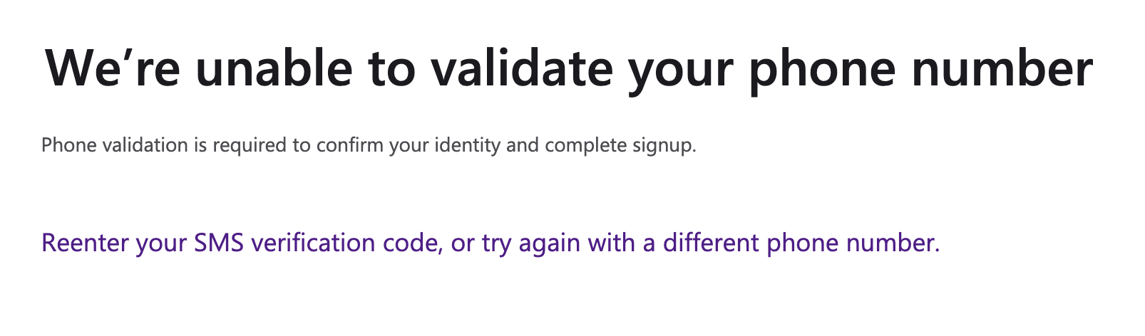 Unable to validate phone number when signing for Azure - Microsoft Q&A