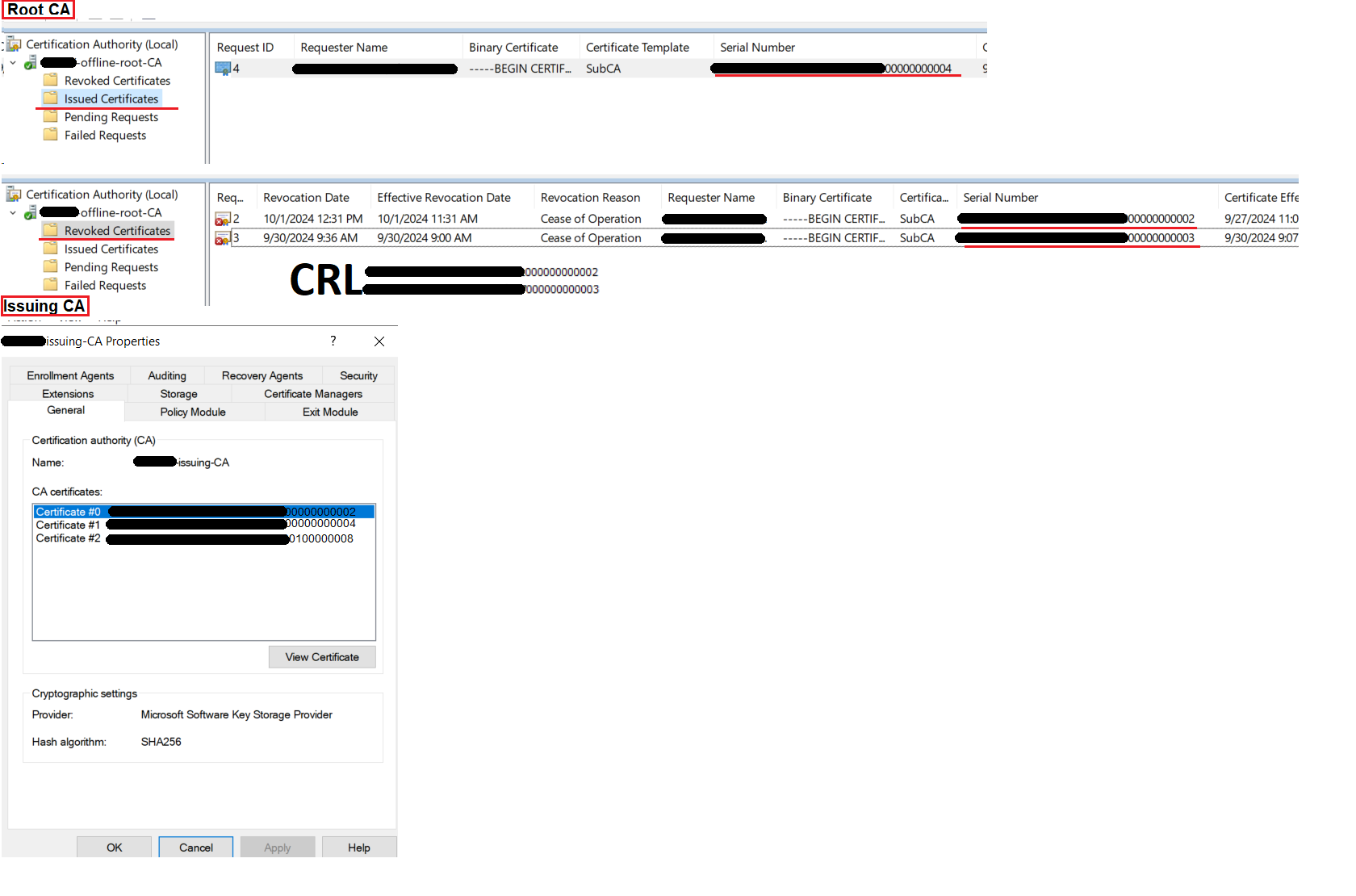 Suburodinate CA certifiacate is missing on root CA - Microsoft Q&A