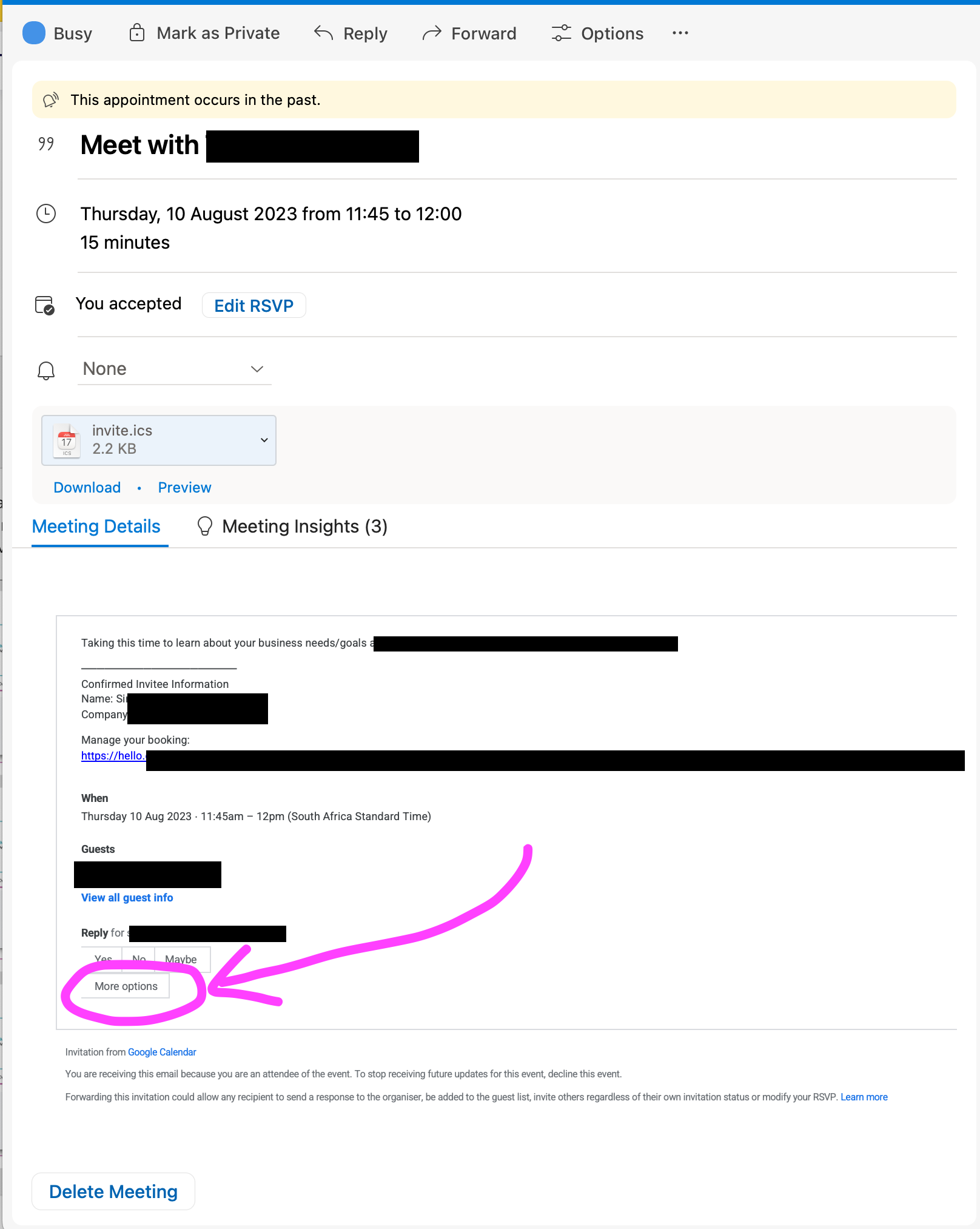 Google meet information not showing in Outlook for Mac calendar entries ...