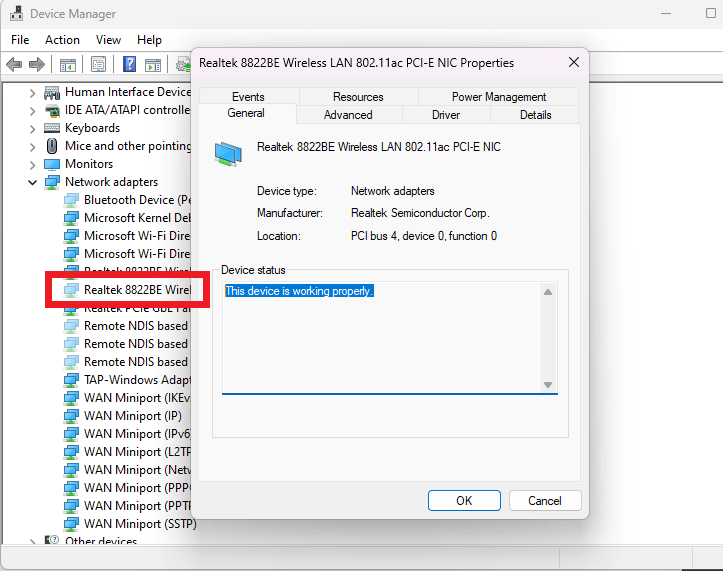 My Realtek 8822BE Wireless LAN 802.11ac PCI-E NI,C keeps turning off on ...