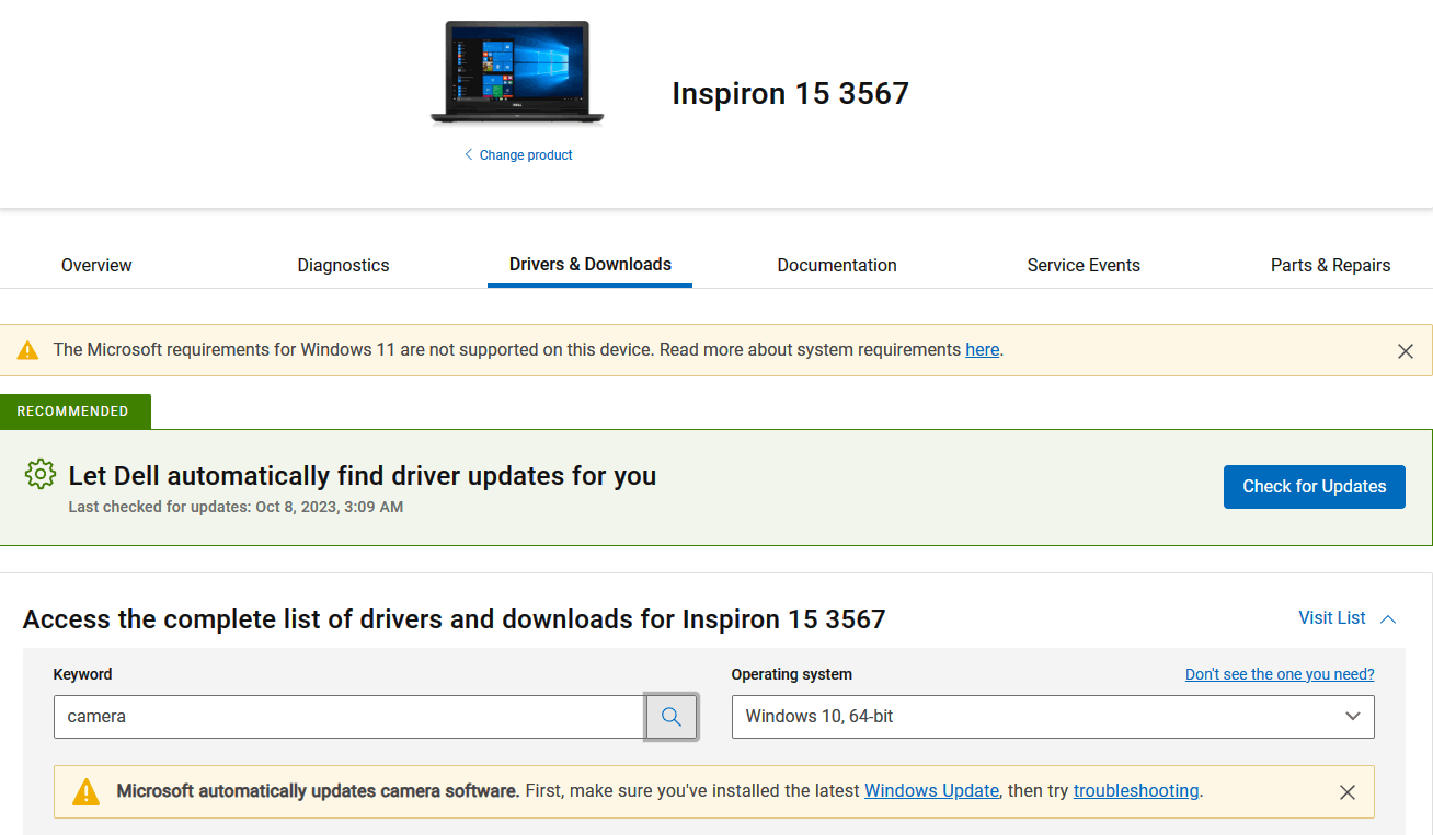 how to reinstall missing webcam driver on myInspiron 15 3567 Service ...