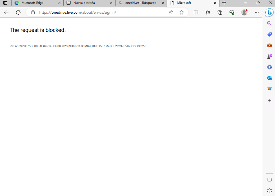 Como solucionar el error "The request is blocked" al intentar conectar a OneDrive. - Microsoft Q&A