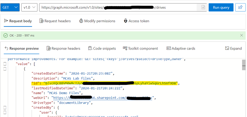 can not find a sharepoint link's driver name by microsoft graph api get driver list by siteId ...