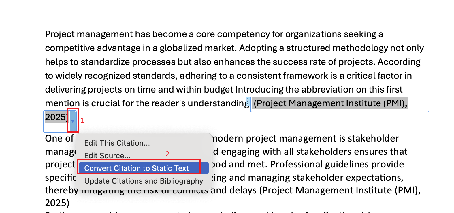How to place abbreviated reference using the Microsoft reference ...