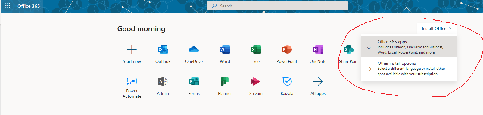 Install office link missing - Microsoft Q&A