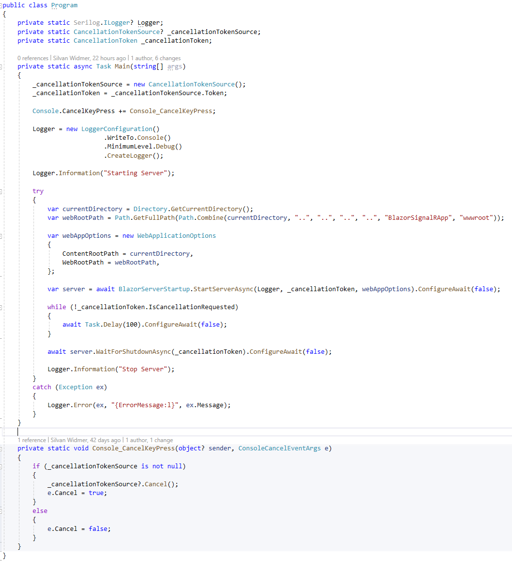 How to reference BlazorSignalRApp in a VS-Solution and start BlazorApp from console program ...