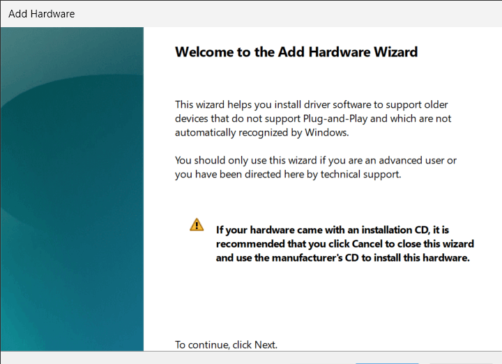 When i try to install legacy hardware it says hardware cannot be ...