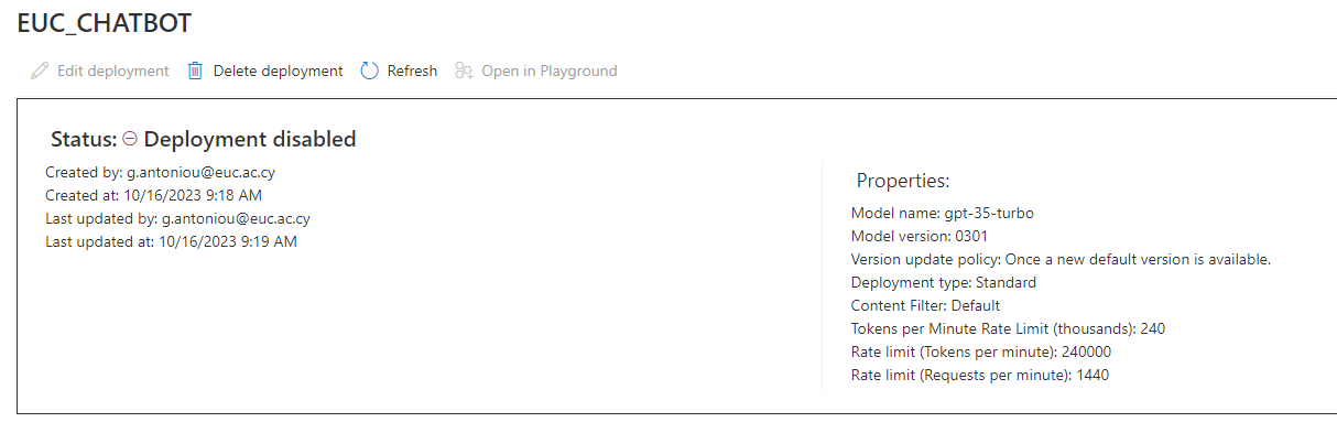 I created a new deployment of my resource, but I am unable to use it ...