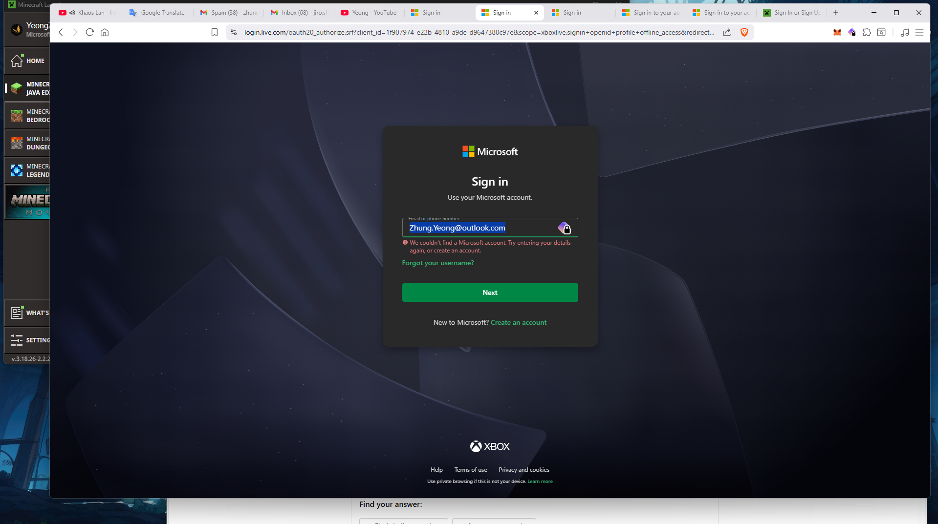Account not found please - Microsoft Q&A