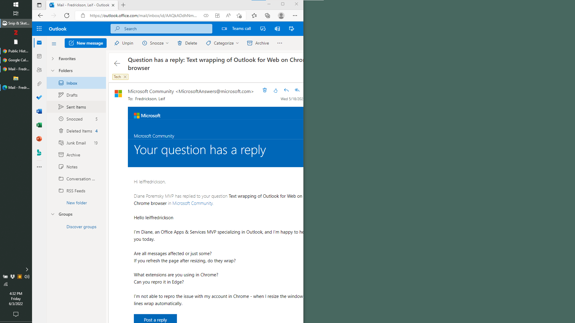 Text wrapping of Outlook for Web on Chrome browser - Microsoft Q&A