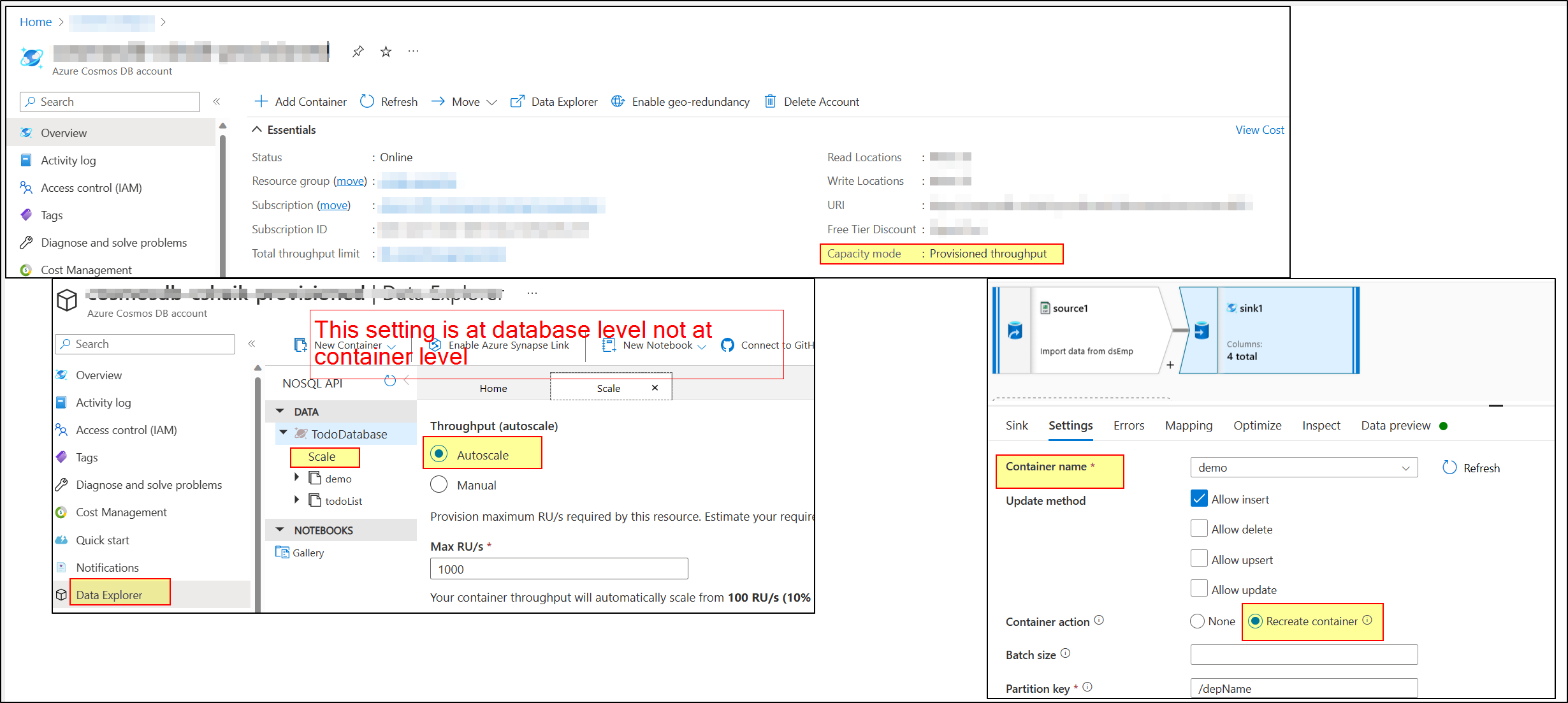 How to change the cosmsdb throughput manual to auto-scale using ADF - Microsoft Q&A