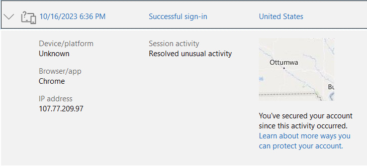 Successful login from unknown IP on "Recent activity" -- should I be ...