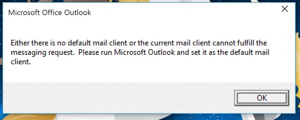 Outlook 2016 Preview - 'No default mail client' error message ...