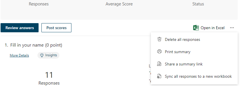 MSforms Total Points not showing in excel - Microsoft Q&A
