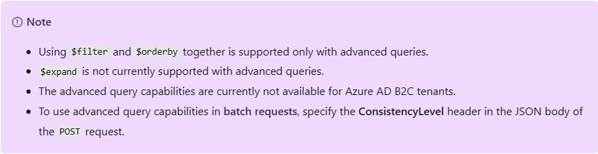 Unable to filter using advance query capabilities in Microsoft Graph ... Unable to filter using advance query capabilities in Microsoft Graph ...