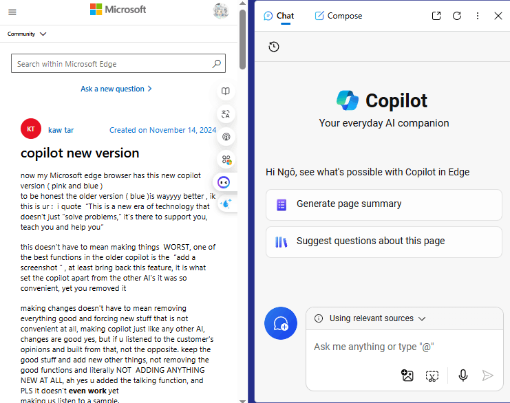 copilot new version - Microsoft Q&A