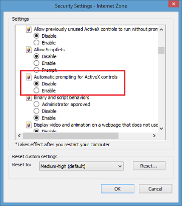 ActiveX notification "Do you want to allow software such as ActiveX ...