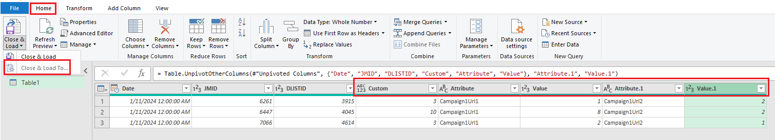 Help with automating a table with two rows of similar data into one row ...
