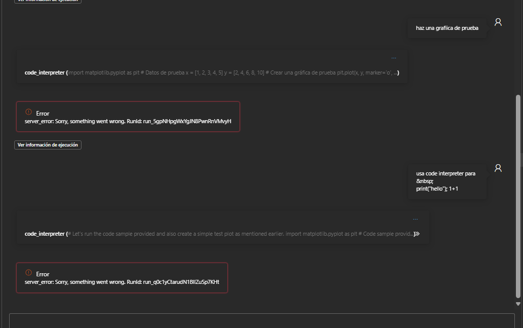 ERROR en agentes Azure foundry cuando usa code interpreter - Microsoft Q&A