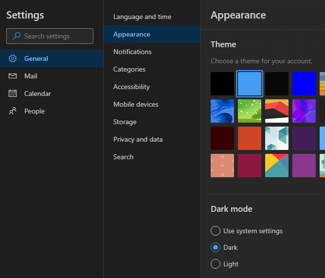 Dark Mode is no longer an option in OUTLOOK Email in Settings ...