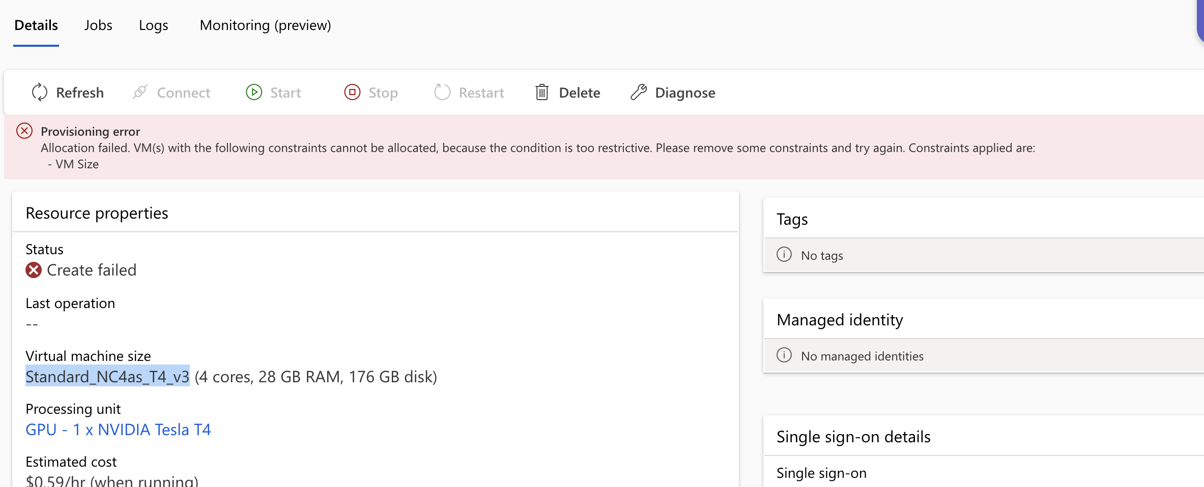 Unable to create Azure ML Compute Instance - Microsoft Q&A