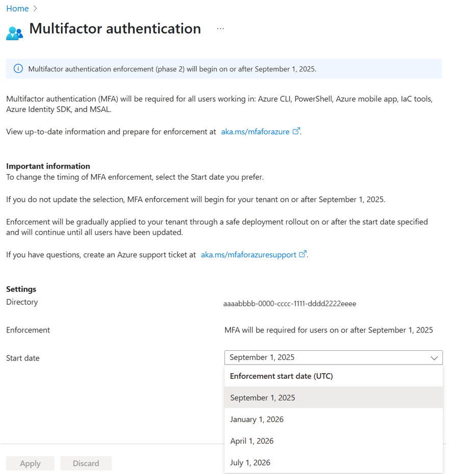 Request to Pause enforcement for Azure MFA. We are using OKTA for MFA ...