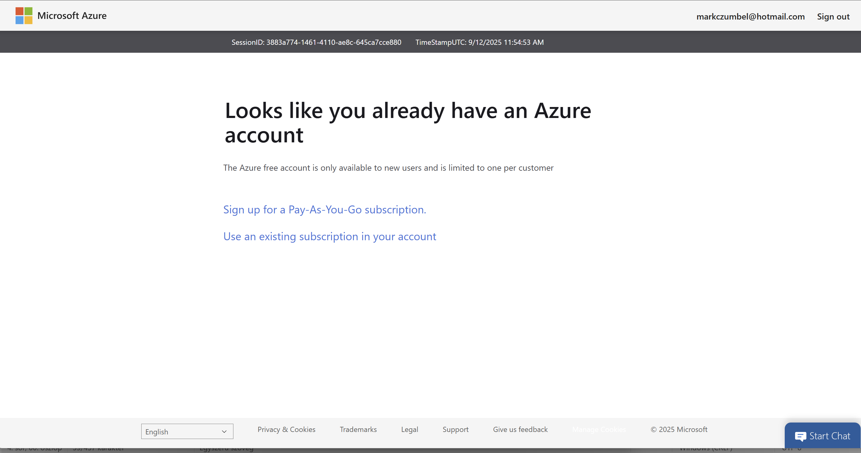 New account created, still blocked to log in to Azure ("blocked due to ...