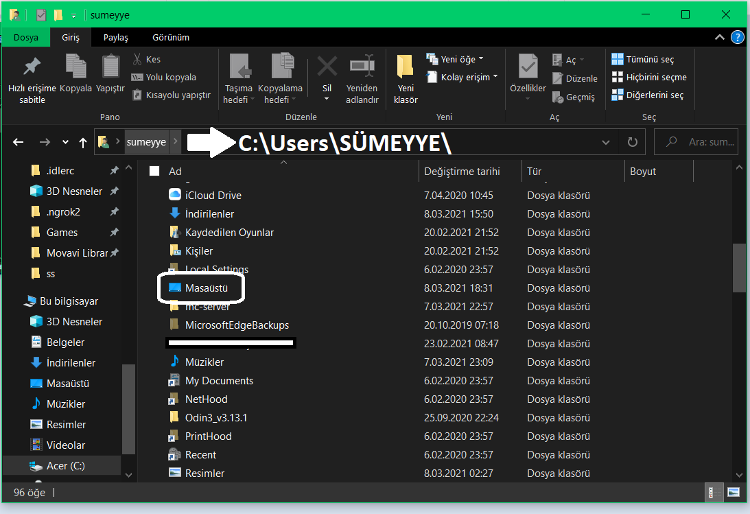 user\ismim\desktop bulunamıyor c\user\ klasöründe masaüstü klasorü ...