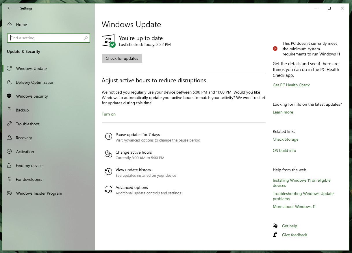 PC Health check says I'm eligible for Windows 11, Update & Security ...