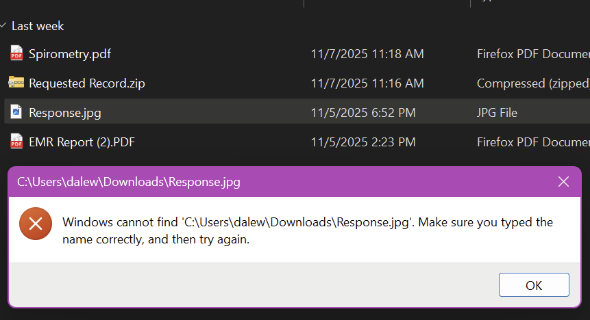 File Explorer says, "Can't find file" after I just clicked on it ...
