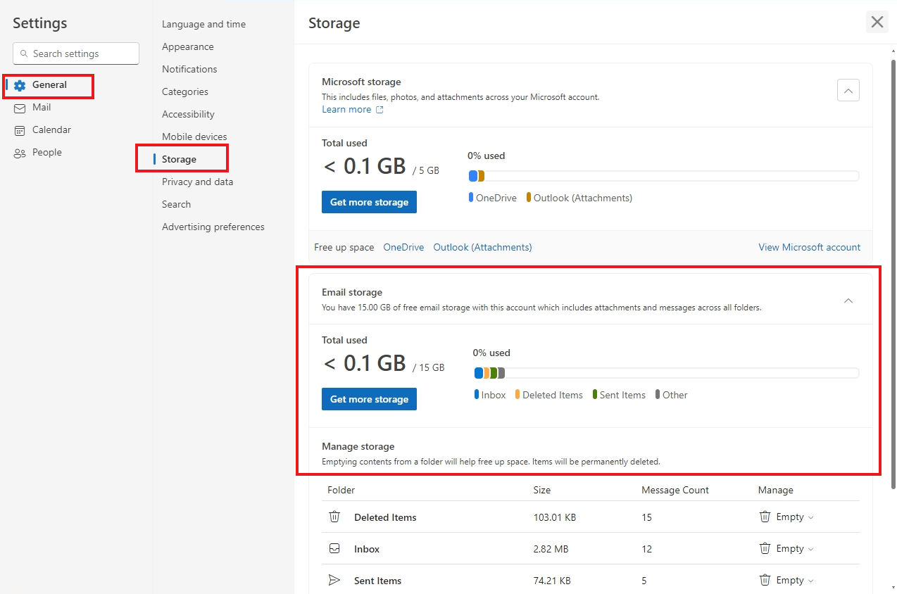 Account error and full storage - Microsoft Q&A
