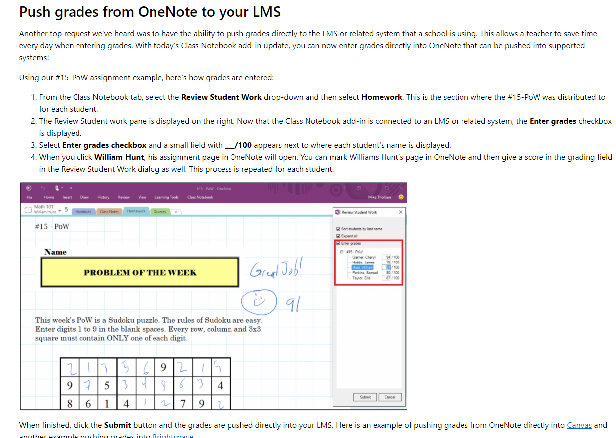 Grading OneNote Class Notebook Assignments - Microsoft Q&A