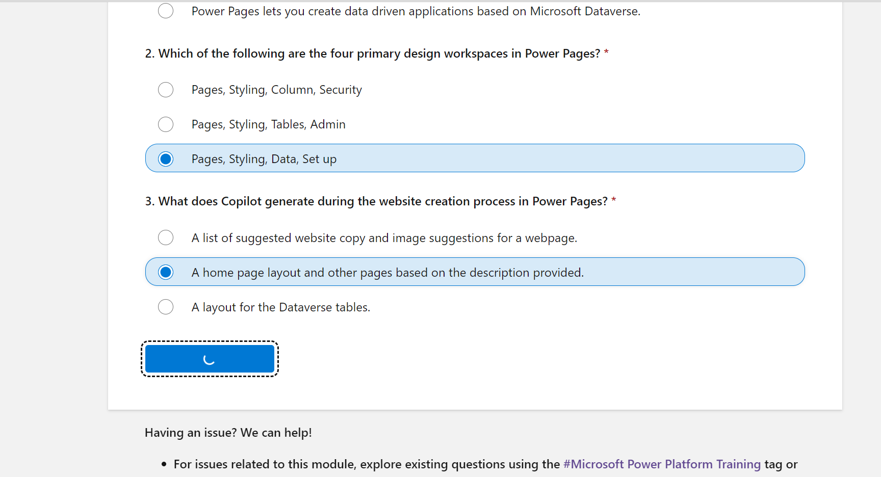 Unable To Submit My Knowledge Check Responses For Powe Pages Module
