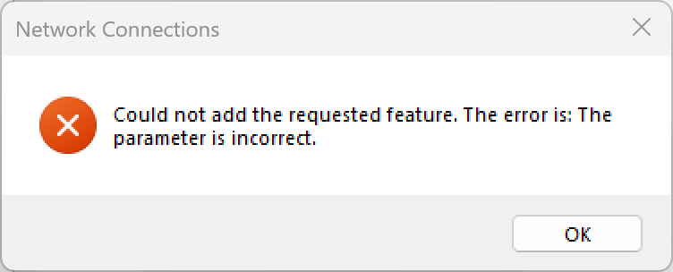 Cannot add New Network Feature Type: Service, the parameter is ...