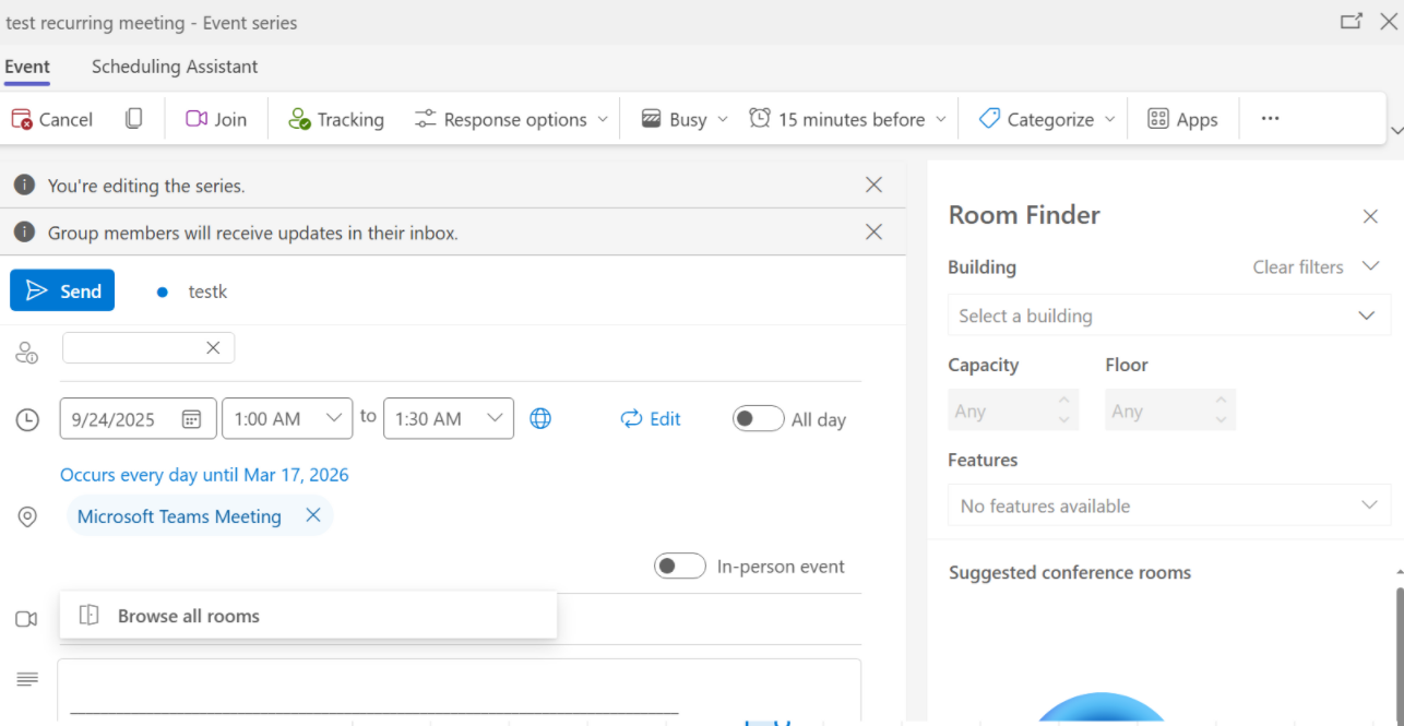 how to add a Teams pro room to an existing teams recurring meeting ...