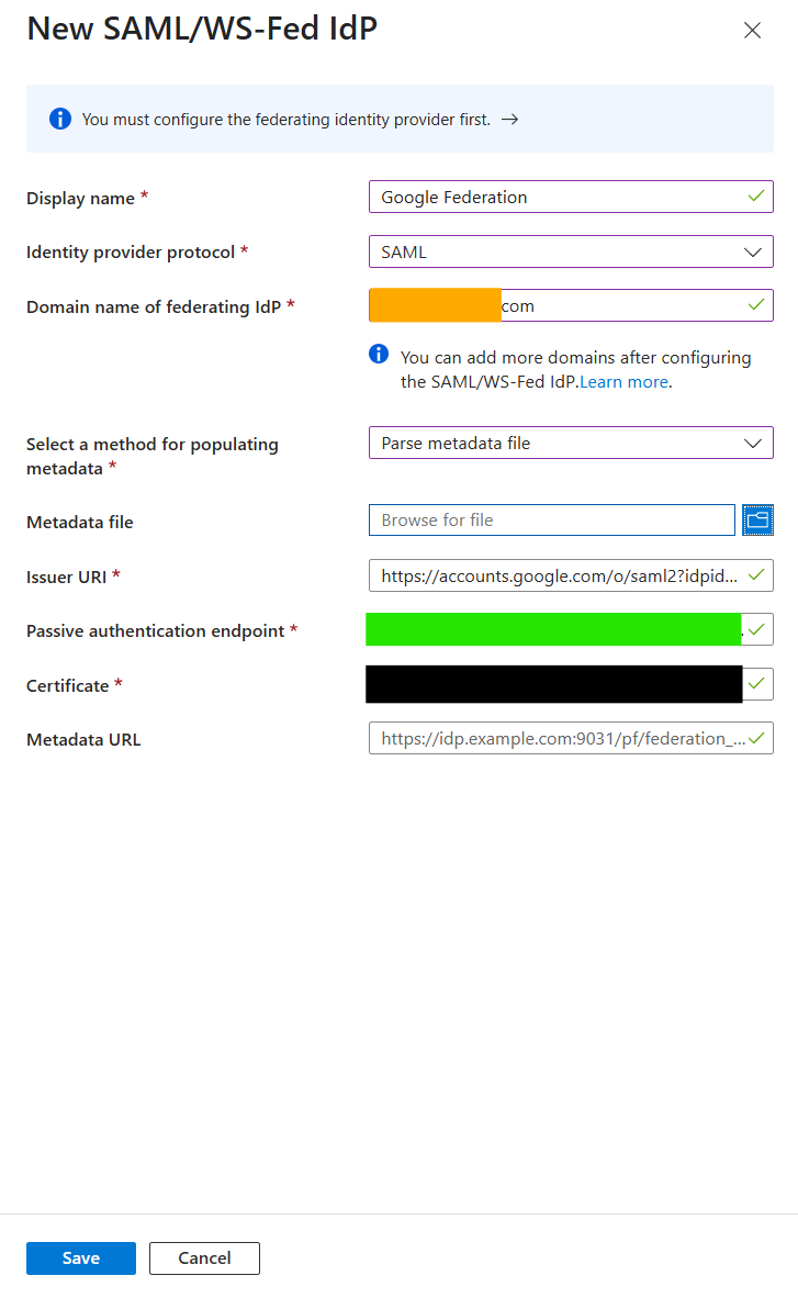 Failed to add a SAML/WS-Fed identity provider. - Microsoft Q&A