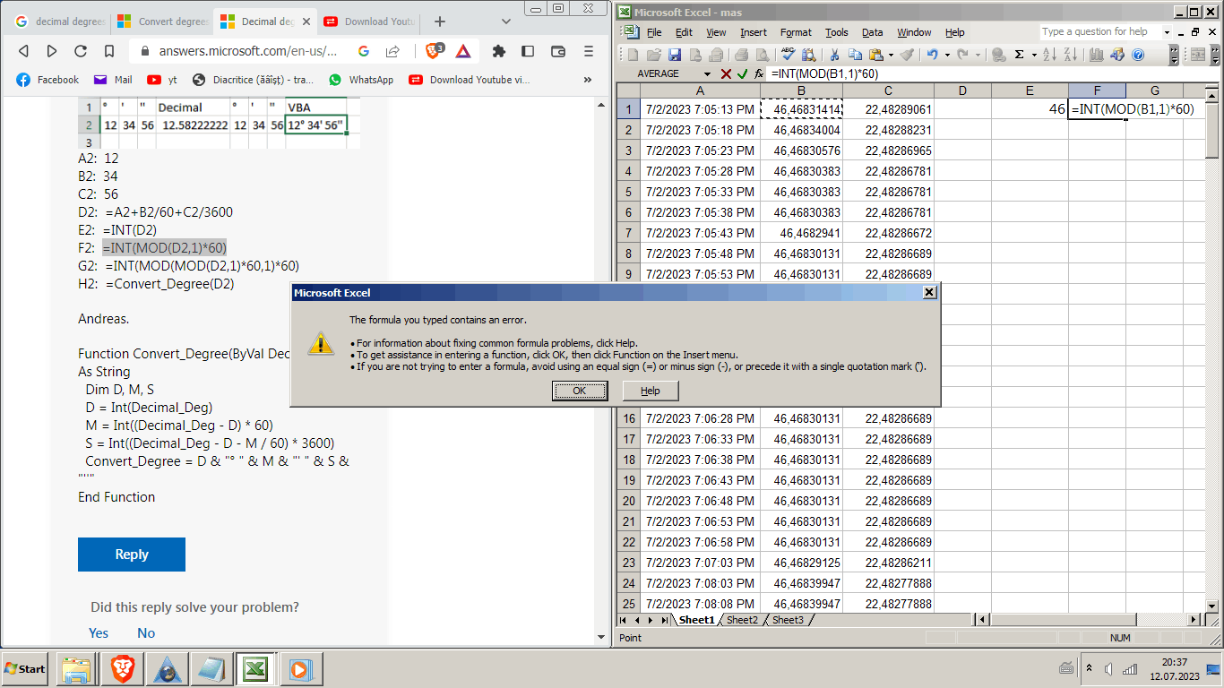 Decimal degrees to DMS in Excel - Microsoft Q&A