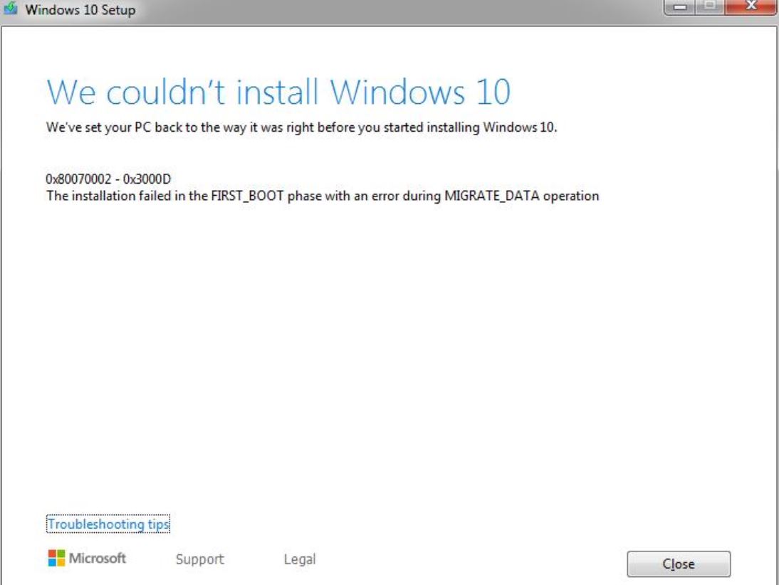 We couldn't install Windows 10 - Microsoft Q&A