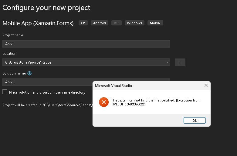 Creating an IOS app visual studio error - Microsoft Q&A