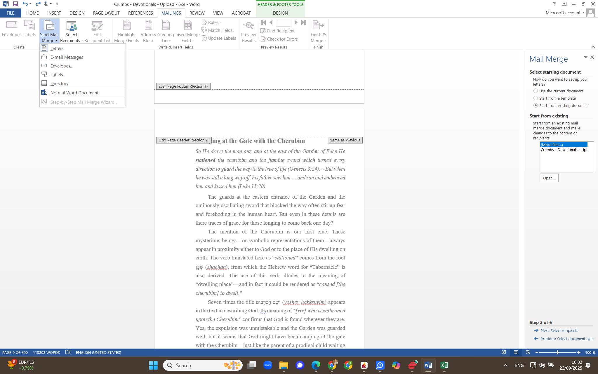 In Microsoft Word headers, how do I enter content that differs on each ...