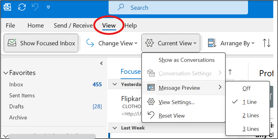 How do I view my outlook in one line and not two? - Microsoft Q&A
