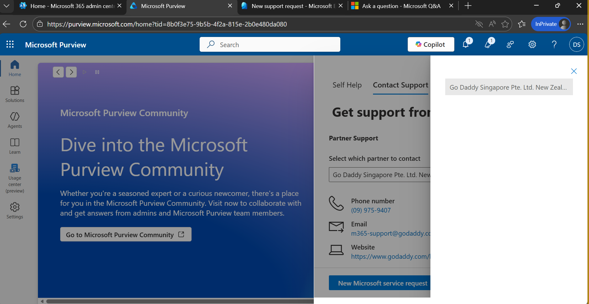 unable raise support requests in purview and intune portals directly ...