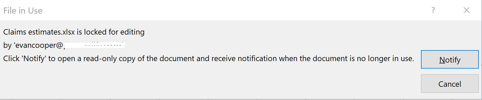Check out excel document error (document is in use by me) - Microsoft Q&A