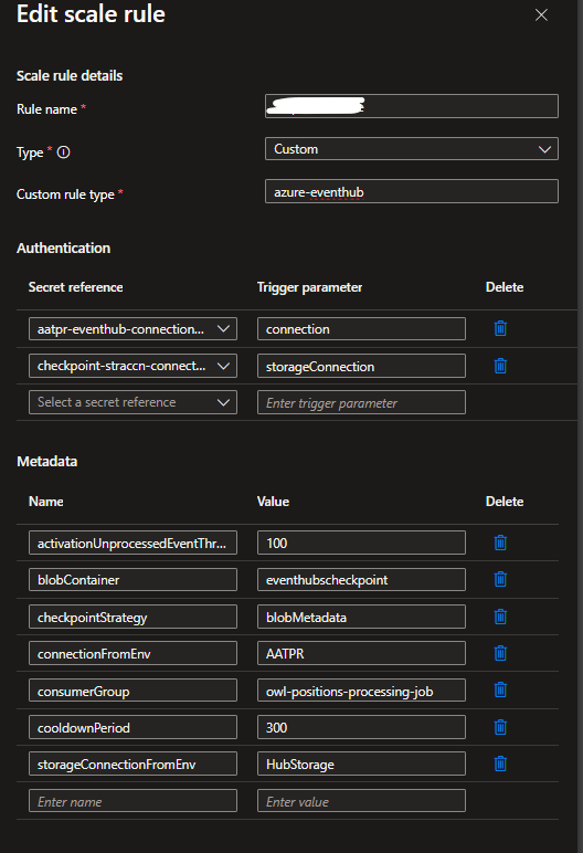 Custom Scale Rule with type azure-eventhub in Azure Container Apps scales up replicas, but never ...