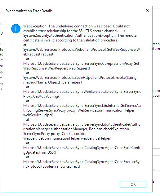 WSUS Sync Failed Windows Server 2016 An HTTP error Occured - Microsoft Q&A