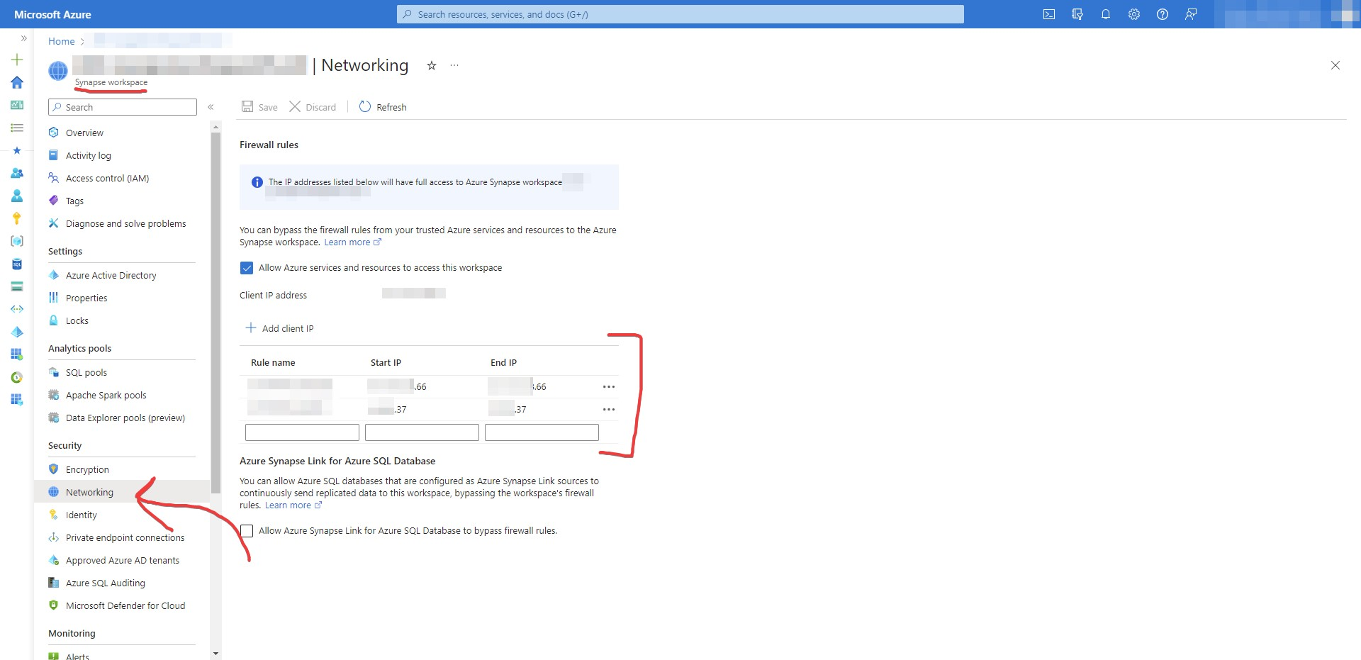 IP Restrict Azure Synapse Dedicated SQL Pool But not Workspace - Microsoft Q&A