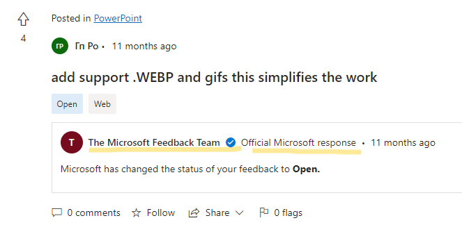 When can we expect WebP support in Microsoft 365 documents such as ...