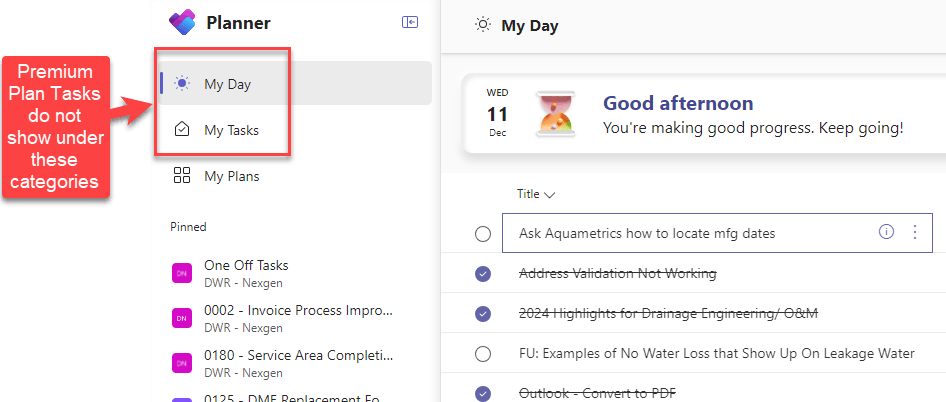 Tasks From Premium Plan Do Not Show Up Under "My Tasks" in Planner for ...