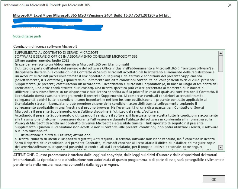 Login con account Excel. Si è verificato un errore. [7q6ca] - Microsoft Q&A